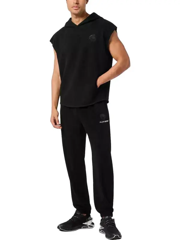 PLEIN SPORT Raw-edge Sleeveless Hoodie - Black