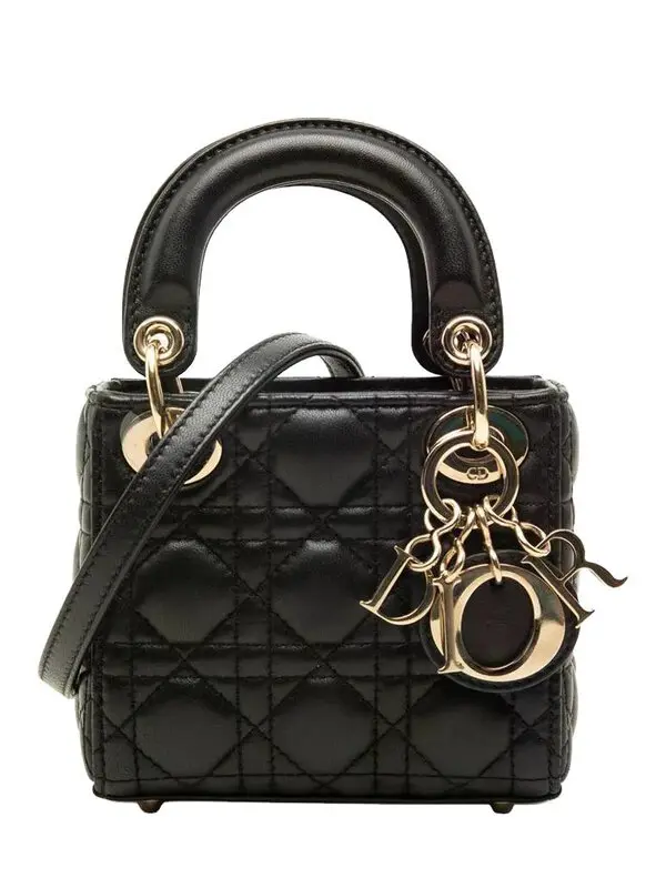 Dior 2020 Micro Lambskin Cannage Lady Satchel - Black