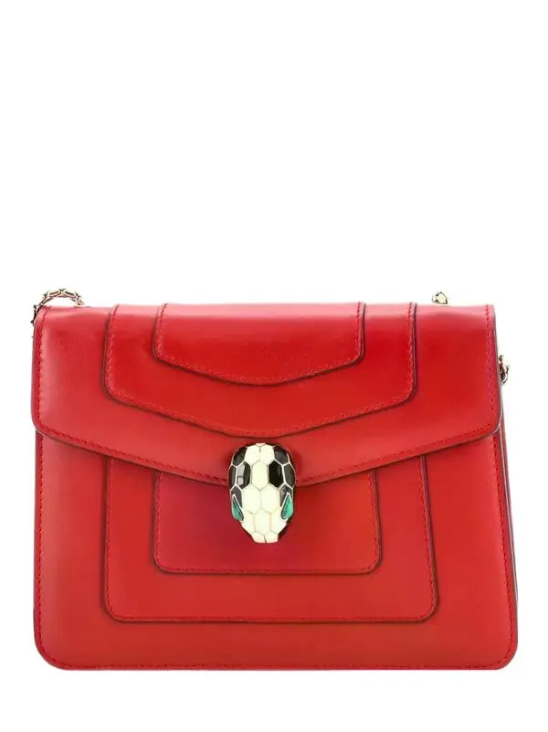 BVLGARI Serpenti Forever Square Shoulder Bag Leather Small Crossbody Bag - Red