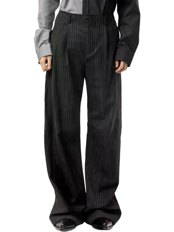 MAISON MARGIELA Pinstripe-pattern Pleated Trousers - Grey