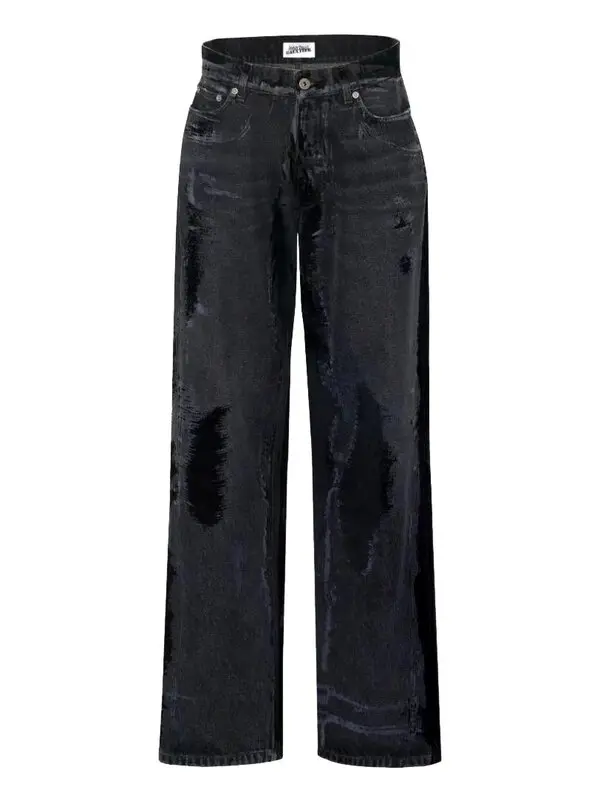 JEAN PAUL GAULTIER Velvet-flocked Straight-leg Jeans - Black