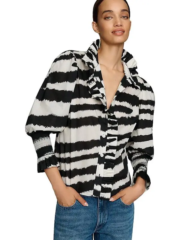 HOPE FOR FLOWERS BY TRACY REESE Frilled 100% Cotton Blouse - Zebra