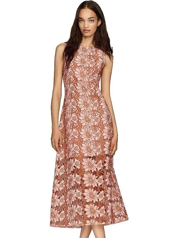 English Factory Floral Embroidered Midi Dress - Tan