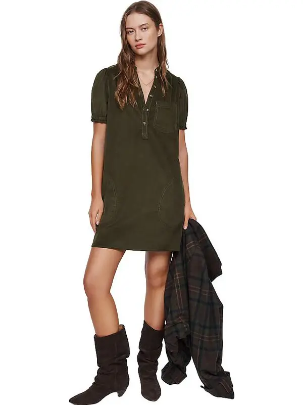 PILCRO Aly 100% Cotton Corduroy Mi Shirtdress - Dark Green