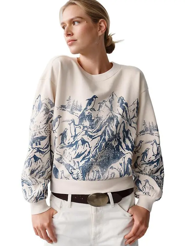 PILCRO Niki 100% Cotton Long Sleeve Bubble Sweatshirt - Blue Pattern
