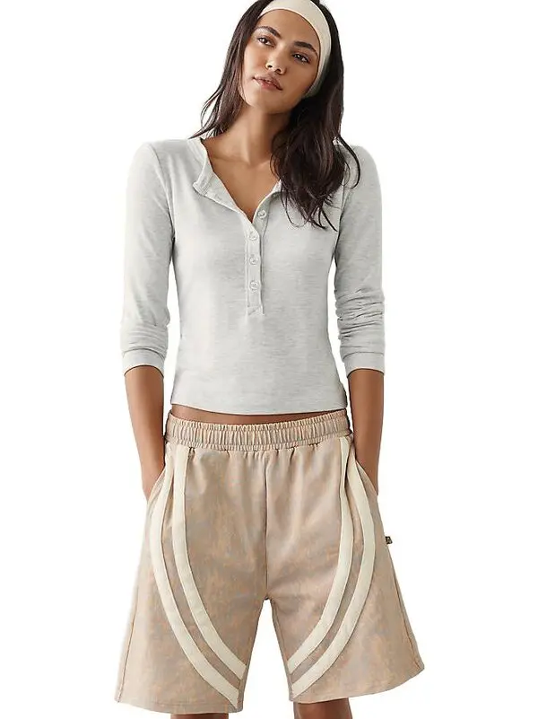ARAMINTA JAMES 100% Cotton Barrel Leg Track Shorts - Neutral Pattern