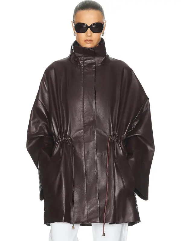 Tove Erna Leather Coat In Burgundy - Claret