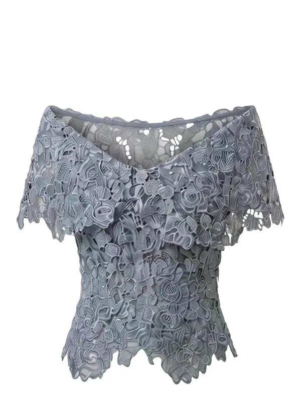 GEMY MAALOUF Off-shoulder Guipure Top - Blue