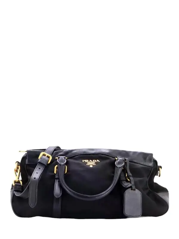 Prada Convertible Belted Tessuto With Leather Large Satchel - Black