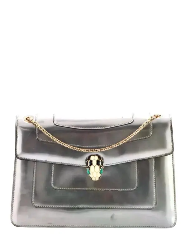 BVLGARI Serpenti Forever Patent Medium Shoulder Bag - Silver