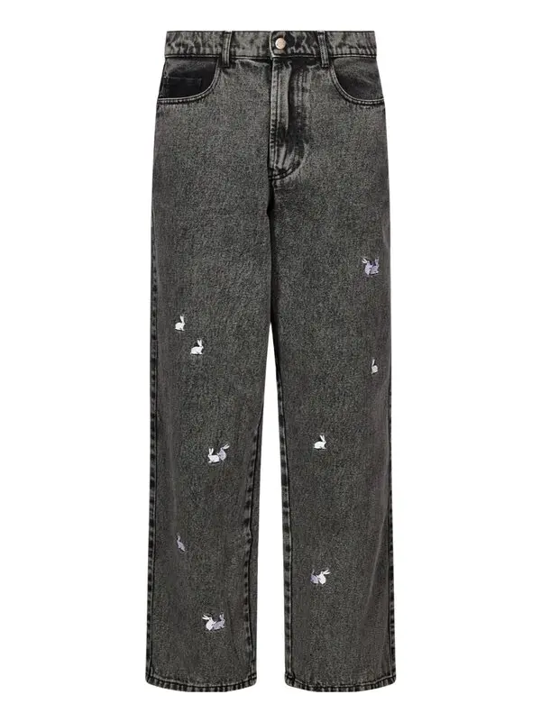 CARNE BOLLENTE Billionaire Rabbit-embroidered Acid-wash Jeans - Black