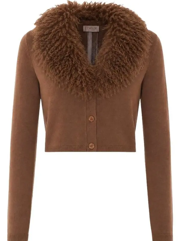 TWINSET Knit Top With A Faux Fur Collar - Brown