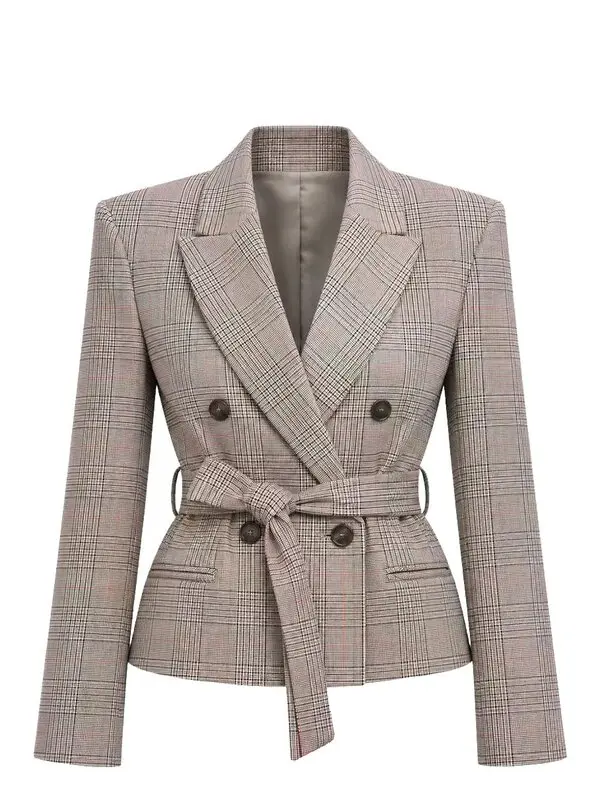 KAOS Check-pattern Belted Blazer - Neutrals