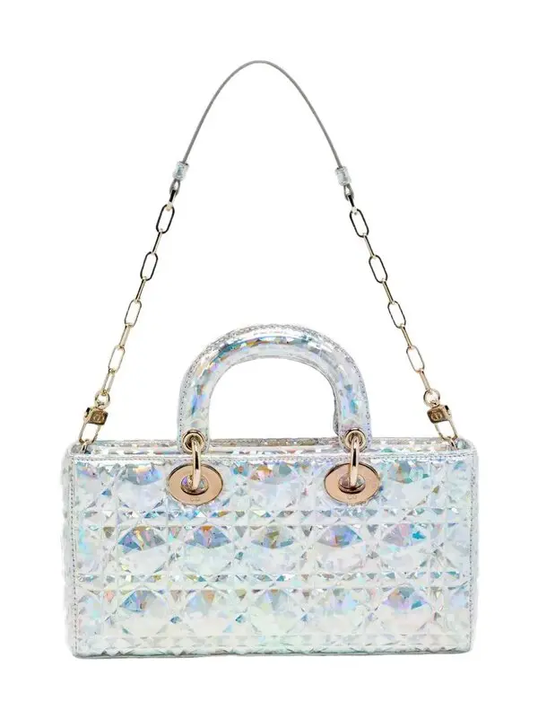 Dior Medium 2022 Lady D-joy Diamond Cannage Patent Calf Leather Tote Bag - Silver