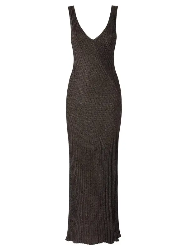 Missoni Ribbed Long Dress With V-neck - Brown