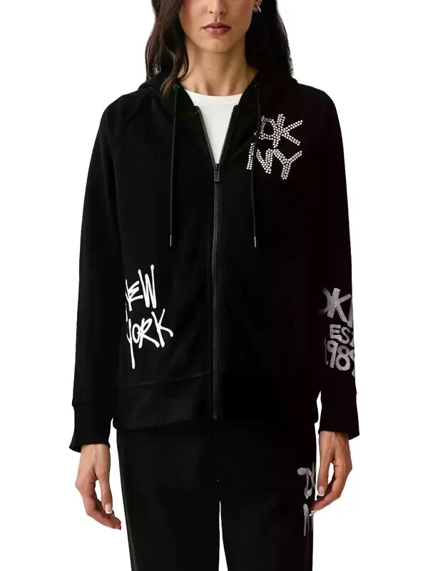 Dkny Logo-print Rhinestone-embellished Hoodie - Black