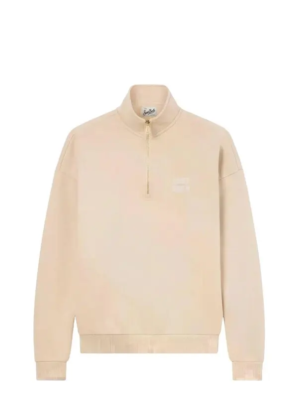 MC2 SAINT BARTH Beige Eliade Half-zip Cotton Sweatshirt With Flock Logo - Neutrals