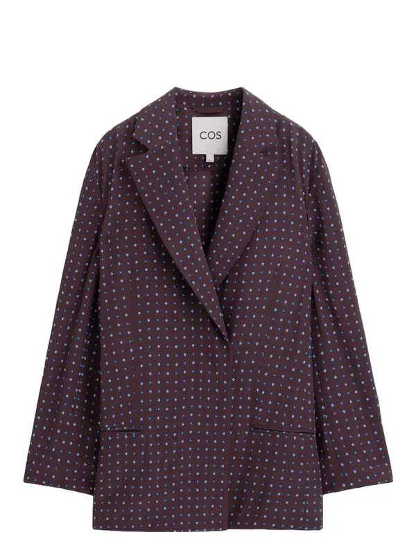 Cos Diamond-print Double-breasted Blazer - Red