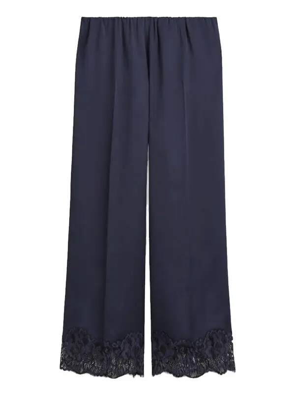 Cos Lace-trimmed Satin Pants - Navy