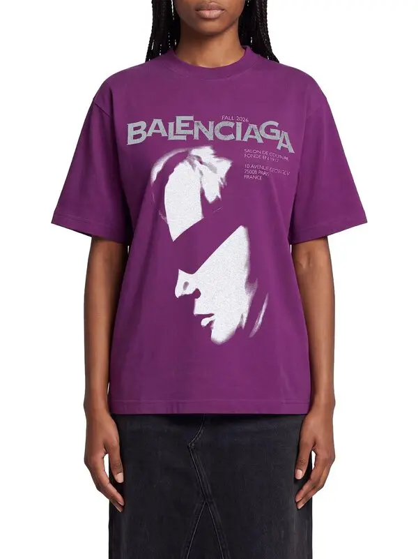 Balenciaga Relaxed Fit Contrasting Logo-print Cotton T-shirt - Violet