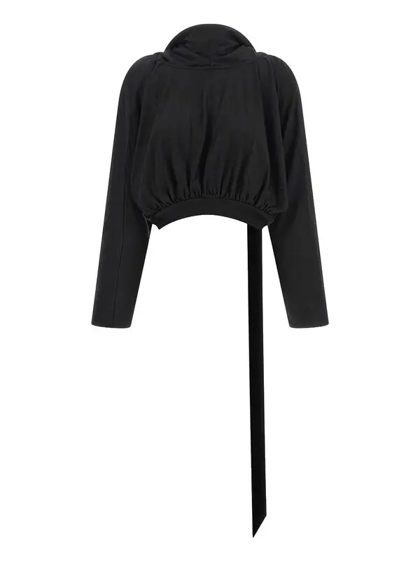 Rick Owens Cotton Long-sleeved T-shirt With High Neck And Ribbons - Black