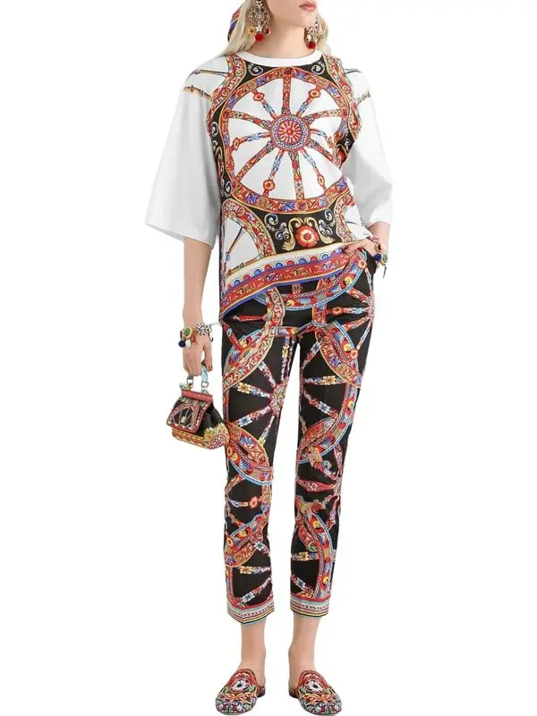 Dolce & Gabbana Cotton And Silk T-shirt With Carretto Siciliano Print - Fa01