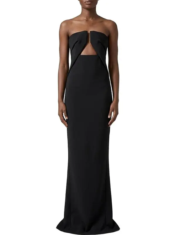 Rick Owens Off-the-shoulder Long Evening Gown In Wool Crêpe With Cut-out Details - Black
