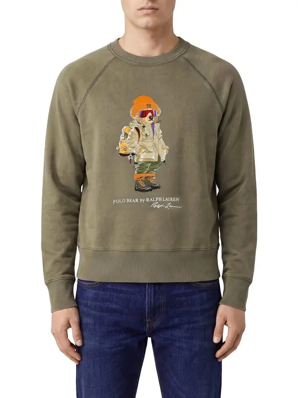 Polo Ralph Lauren Cotton Blend Sweatshirt With Iconic Polo Bear Print - Cruise Olive