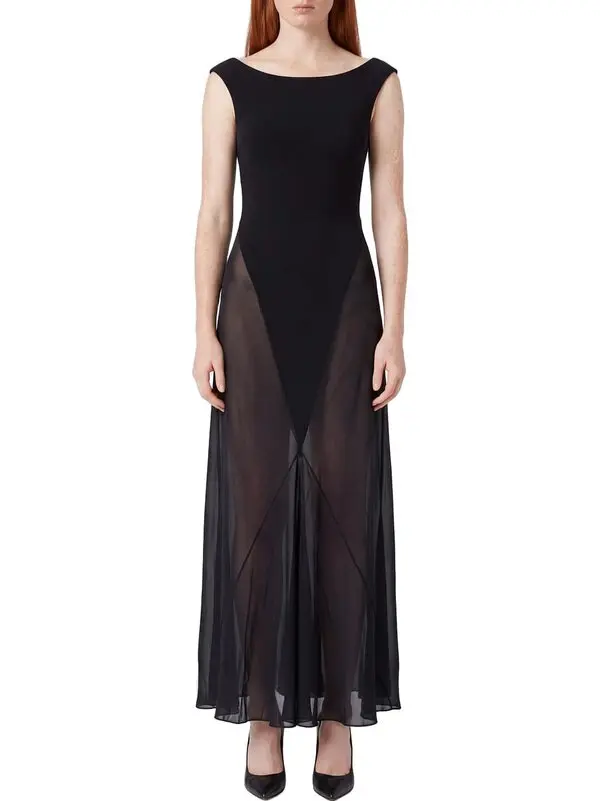 Alaïa Long A-line Stretch-viscose Dress With Boat Neck - Black