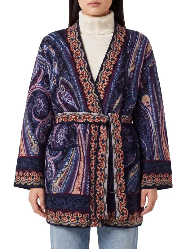 Etro Paisley Print Wool-blend Robe Coat With Belt - Multicolor