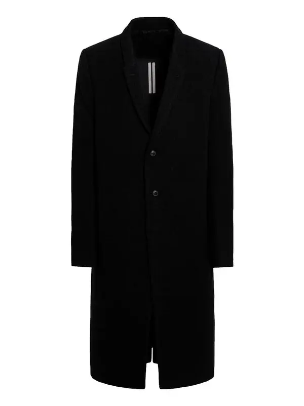 Rick Owens Single-breasted Knee-length Wool Coat With Classic Lapels - Black