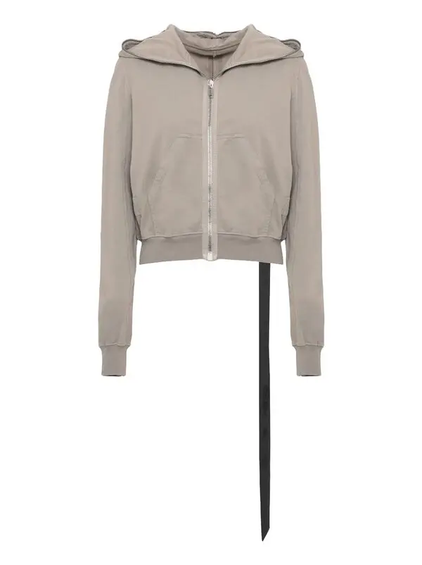 Rick Owens Cotton Zip Hoodie With Straps - Grey