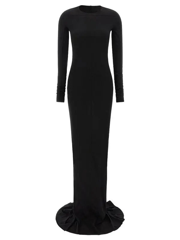 Rick Owens Long-sleeved Slim Fit Cotton Jersey Dress With Train - Black