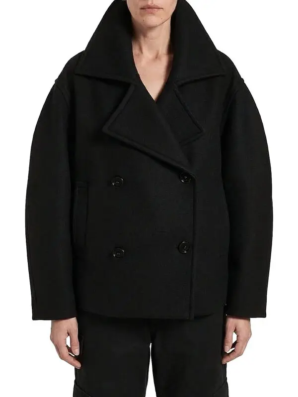 Balenciaga Double-breasted Relaxed Fit Coat In Wool Blend With Dropped Shoulders - Black