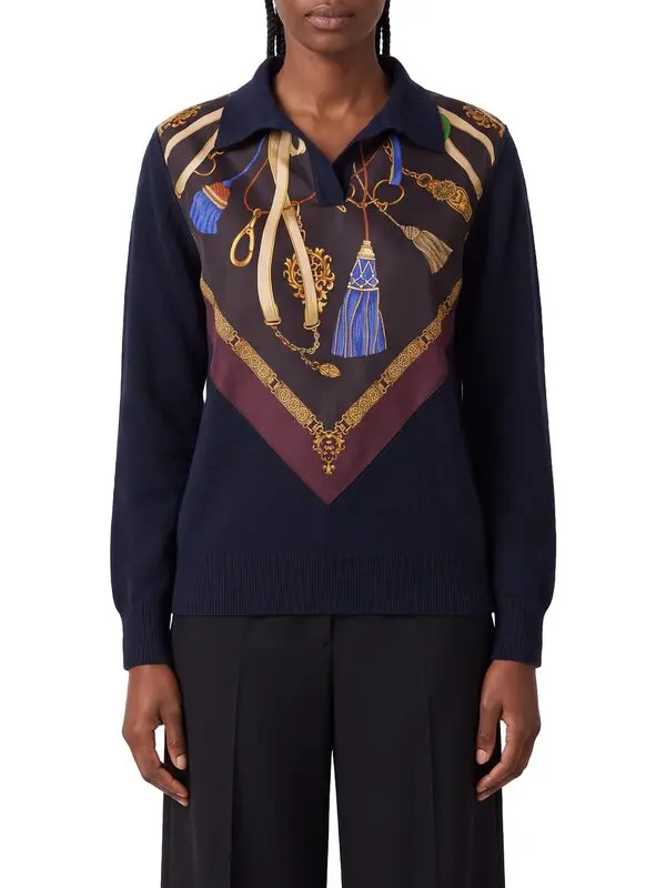 Etro Graphic Print Wool And Cashmere Knit Polo With Long Sleeves - Multicolor
