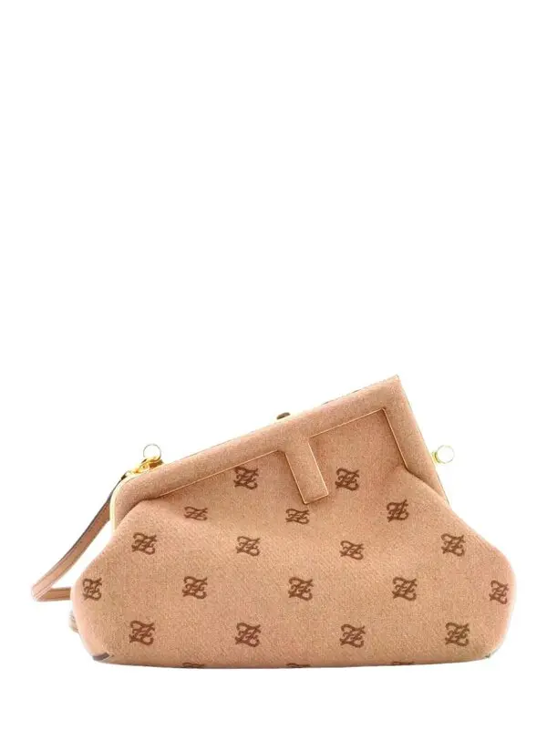 Fendi First Bag Ff Karligraphy Flannel Small Shoulder Bag - Brown