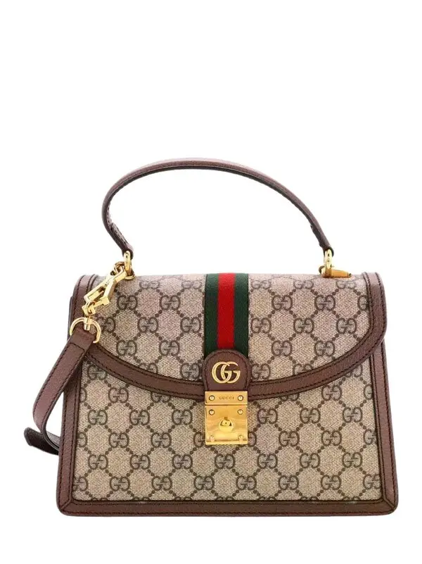 Gucci Ophidia Flap Top Handle Bag Gg Coated Canvas Small Satchel - Brown