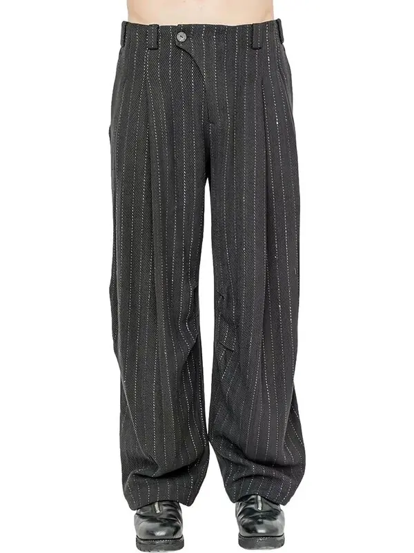DEVOA Pinstripe-pattern Pleated Trousers - Grey