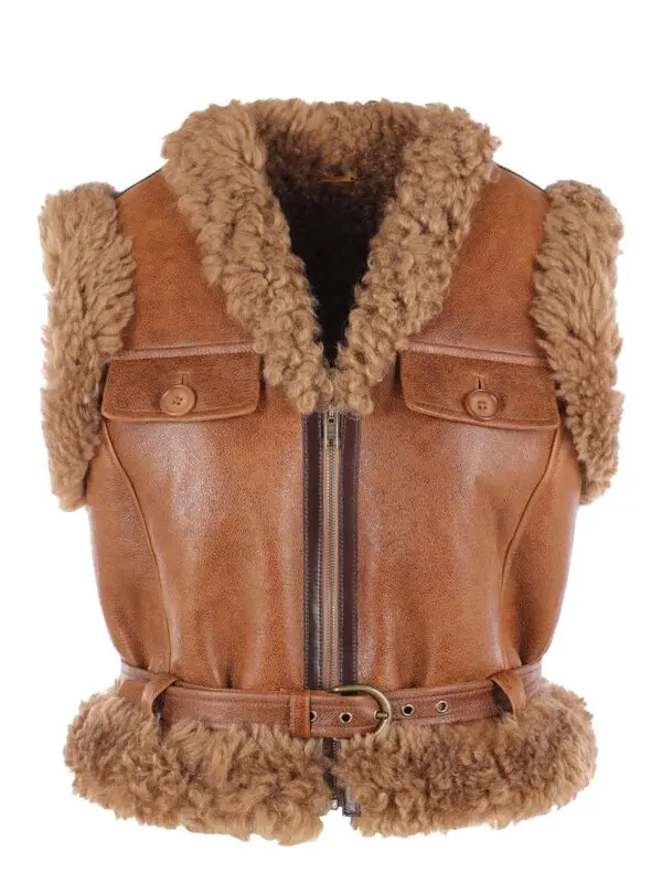 Chloé Shearling Leather Vest - Brown