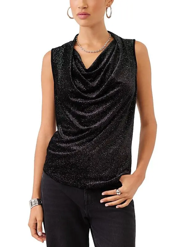 Fifteen Twenty Elisa Drape Neck Top - Black/silver