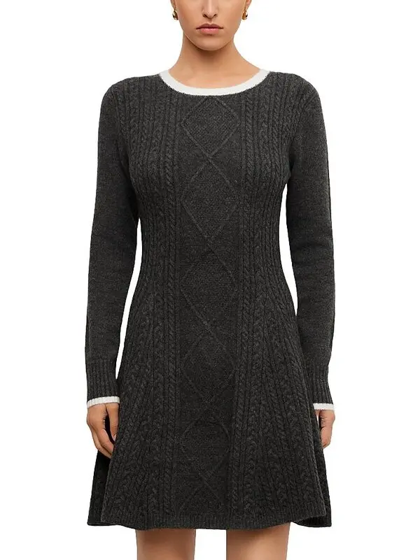 Fifteen Twenty Lucienne Cable Knit A Line Sweater Dress - Charcoal