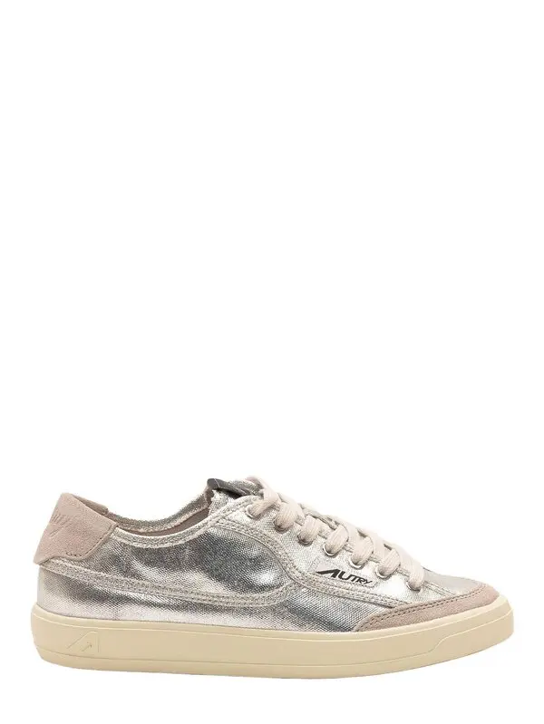 AUTRY WINDSCAPE Windscape Low Laminated Canvas & Suede Sneakers - Silver