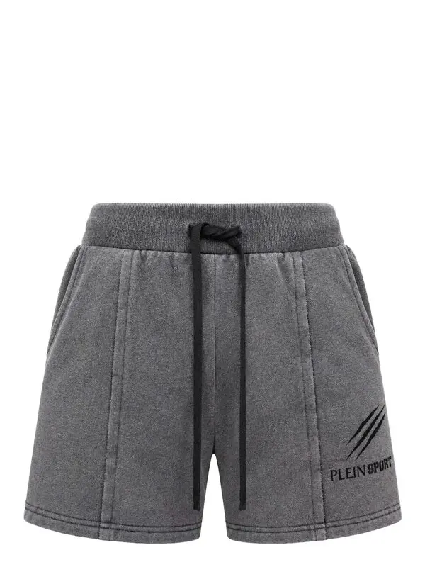 PLEIN SPORT Acid-wash Logo-print Mini Shorts - Grey