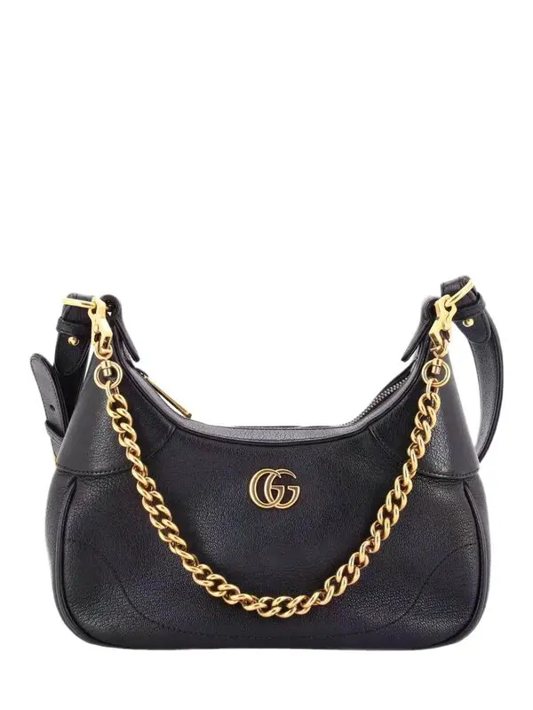 Gucci Aphrodite Zip Shoulder Bag Leather Small Hobo Bag - Black