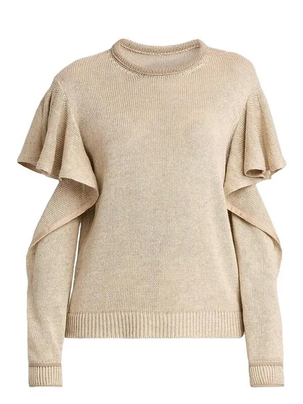 Moschino Ruffle Cold Shoulder Knit Sweater - Multi Beige
