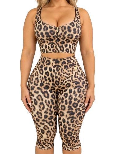 LECHERY® X Yahaira Triple Tummy Layer Body Shaping Activewear Shaper 2-piece Set - Leopard