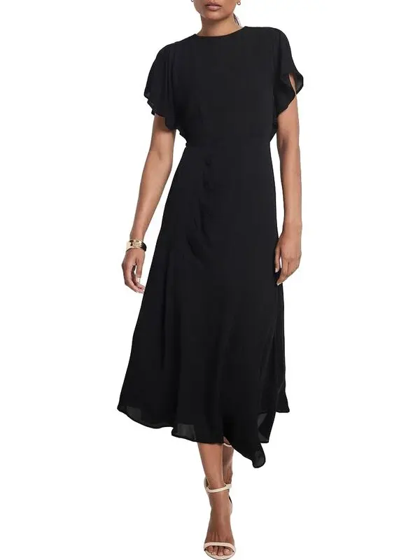 Mint Velvet Draped Asymmetric Midi Dress - Black
