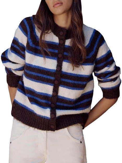 Mint Velvet Multi Striped Knit Cardigan - Brown