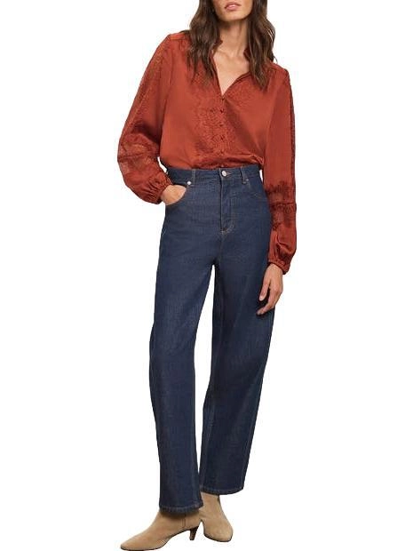 Mint Velvet Satin Lace Detail Blouse - Orange