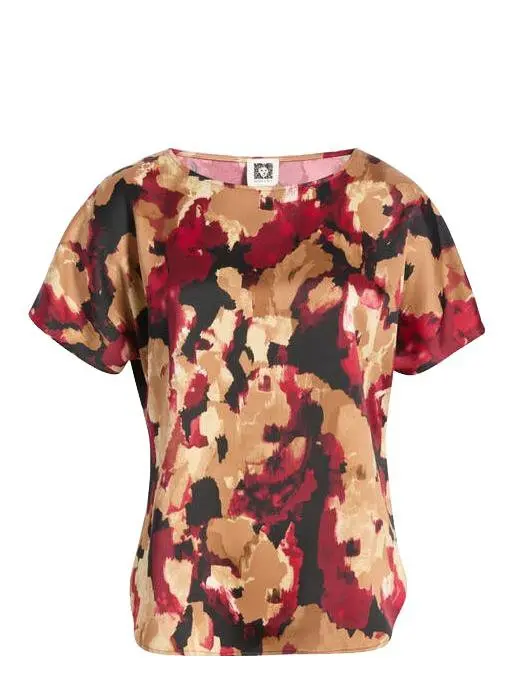 Anne Klein Abstract Print Bateau Neck Top - Vicuna Multi